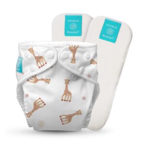 premium cloth diaper system, reusable and washable, 1 diaper and 2 inserts, sophie classic, one size