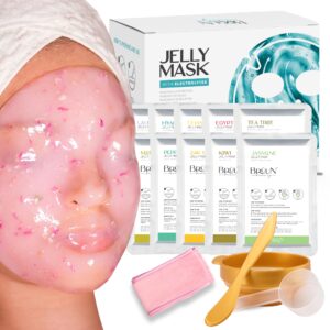 brÜun peel-off jelly mask hydrating premium modeling rubber mask spa set - 10 treatments (24k gold, lavender, kiwi, peppermint, egyptian rose, matcha, chamomile, tea tree, jazmine)