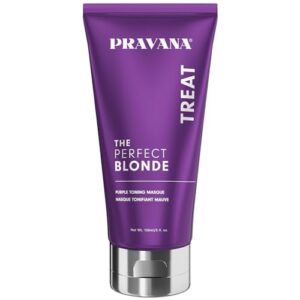 pravana the perfect blonde purple toning masque treatment | neutralizes brassy, yellow tones | for color-treated hair | adds strength, shine, elasticity | 5 fl oz