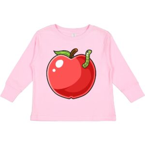 inktastic cute red apple with green worm toddler long sleeve t-shirt 3t 0080 pink 3afd8