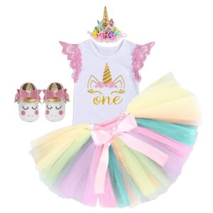 myrisam baby girls birthday cake smash unicorn outfits princess romper bodysuit rainbow skirt unicorn headband shoes