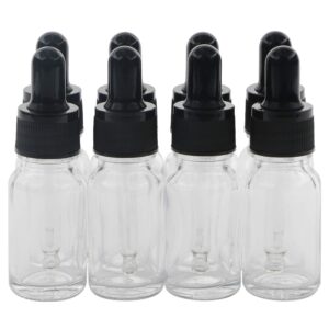 kesell 8pcs glass dropper bottle black plastic head essential oil dropper bottle 15ml empty refillable clear sample storage containers vials, with tapered glass droppers black screw cap