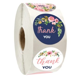 500 floral thank you adhesive label stickers, 1.4 inch round stickers 6 different designs, thank you stickers roll perfect for birthday, wedding favors, baby shower, small business and boutiques.