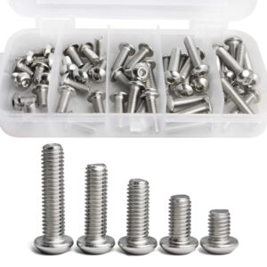 m6 x 8mm 12mm 16mm 20mm 25mm button head socket cap screws bolts, 304 stainless steel, bright finish, metric allen hex drive, fully threaded, 50pcs