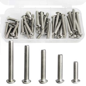 m5 x 20mm 25mm 30mm 35mm 40mm button head socket cap screws bolts, 304 stainless steel, bright finish, metric allen hex drive, fully threaded, 50pcs