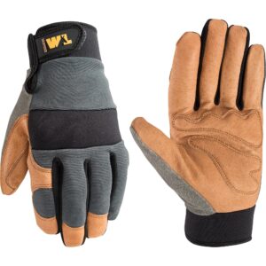 wells lamont men's heavy duty leather palm hybrid spandex work gloves, medium (3236m), gray