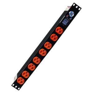 e-link industrial surge protector power strip rack mount metered pdu power distribution unit 110-250v 16a, 8 nema 5-20r outlet 19'' 1u switched pdu with monitoring oled screen orange