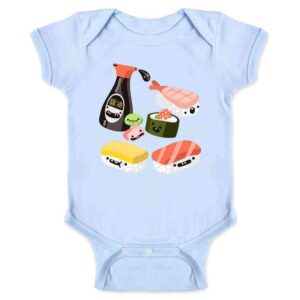 pop threads sushi kawaii cute funny food cartoon infant baby boy girl bodysuit light blue 12m