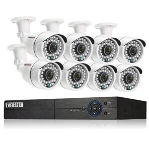 eversecu 8 channel wired security camera system 1080p lite dvr and (8) 2.0mp 1080p weatherproof cameras support night vison weatherproof, motion alert, smartphone, pc easy remote access