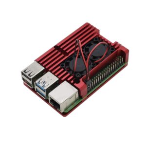 treedix cooling metal case compatible with pi 4, aluminium alloy armor case with dual fan heatsink compatible with raspberry pi 4 model/pi 4b (red)