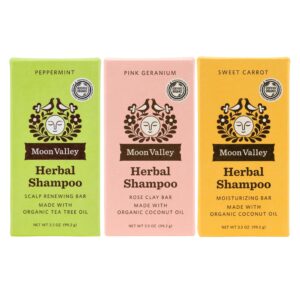 moon valley organics herbal shampoo bar - pink geranium, sweet carrot, peppermint (3pack)