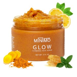 minimo glow turmeric face scrub (𝐔𝐧𝐬𝐜𝐞𝐧𝐭𝐞𝐝) - infused with turmeric, manuka honey, cinnamon, and chamomile - face scrubber for all skin types - 5 fl oz (147 ml)