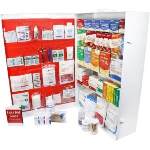 osha & ansi 5 shelf industrial first aid cabinet with pocket liner, 200 person, 1890 pieces, 2015 class a+, types i & ii, made in usa by urgent first aid™ with extra content & new ansi first aid guide