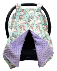 dear baby gear - baby car seat canopy - infant car seats covers - carseat canopies for boys and girls - carseat cover with snap opening - pastel unicorns/balloons/clouds/rainbows - lavender dot 30x40"