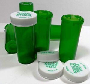 plastic prescription green vials/bottles 100 pack w/caps larger 16 dram size-pharmaceutical grad