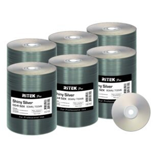 600 pack ritek pro (professional grade) cd-r 52x 700mb shiny silver lacquer silk screen printable blank media recordable disc