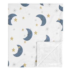 sweet jojo designs moon and star baby boy or girl blanket receiving security swaddle for newborn or toddler nursery car seat stroller soft minky - navy blue and gold watercolor celestial sky