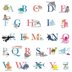 decowall ds-8040 a-z ocean alphabet kids wall stickers wall decals peel and stick removable wall stickers for kids nursery bedroom living room (small) d?cor