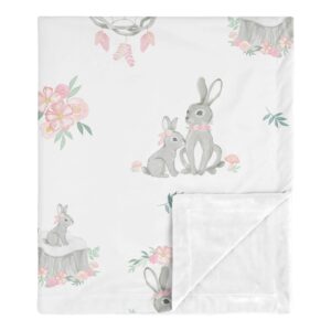 sweet jojo designs woodland bunny baby girl receiving security swaddle blanket for newborn or toddler nursery car seat stroller soft minky - blush pink and grey boho floral watercolor rose flower