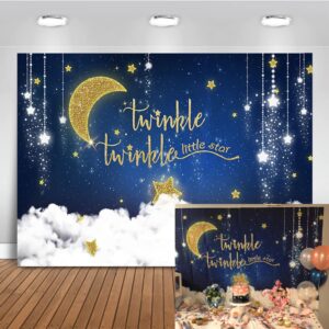 avezano twinkle twinkle little star backdrop, navy blue white clouds baby shower party decorations 7x5ft vinyl gold moon glitter stars baby shower party banner photography background