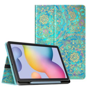 fintie folio case for samsung galaxy tab s6 lite 10.4 inch 2024/2022/2020 with s pen holder, soft tpu back slim fit cover auto sleep/wake, shades of blue