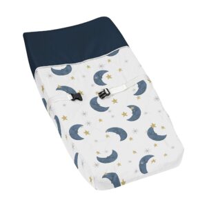 sweet jojo designs moon and star boy or girl baby nursery changing pad cover - navy blue and gold watercolor celestial sky