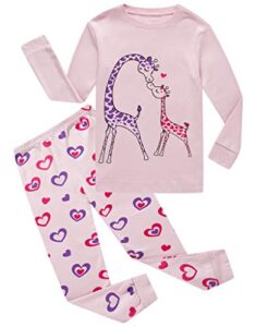 family feeling giraffe baby girls long sleeve pajamas sets valentines day cotton pyjamas kids heart pjs size 18-24m