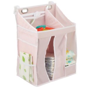 mdesign baby nursery hanging storage organizer caddy and diaper stacker for baby essentials, hang on crib, changing table or wall - multiple pockets to store wipes, creams, lotions,toys - light pink