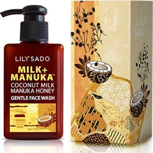 lily sado milk+manuka™ coconut milk & manuka honey gentle gel face cleanser - natural cruelty-free facial wash cleanses, balances, soothes & hydrates - reduces pores & blackheads - 5oz