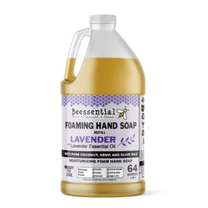 beessential all natural bulk foaming hand soap refill, 64 oz lavender | made with moisturizing aloe & honey - made in the usa