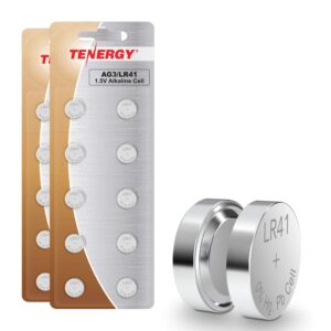 tenergy 1.5 volt battery button cell lr41, ag3 batteries equivalent, ideal for thermometers, watches, laser pointers, small toys, portable electronics, 20 pack