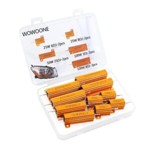 wowoone set of 10 power resistor, aluminum shell resistors, 25w 6 ohm/8 ohm, 50w 25 ohm, 100w 8 ohm/3 ohm watt shell power aluminum housed case wirewound resistor for nest hello doorbell