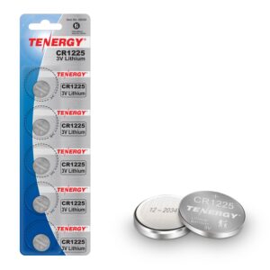 tenergy 3 volt battery cr1225, button cell batteries, ideal for thermometers, key fobs, laser pointers, medical devices, calculators, and more, 5 pack