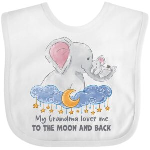 inktastic my grandma loves me to the moon and back elephant family baby bib white 3b110