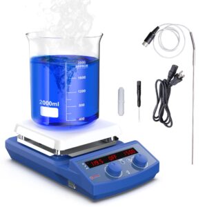 magnetic stirrer with hotplate, 7 inch ceramic hotplate, speed and temperature adjusting, with timer and display, max 20l stirring capacity, 50 to 1500rpm, up to 510°c(950°f)