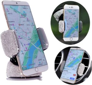 bling crystal car phone mount with one more air vent base, universal cell phone holder for dashboard,windshield and air vent. (sliver)