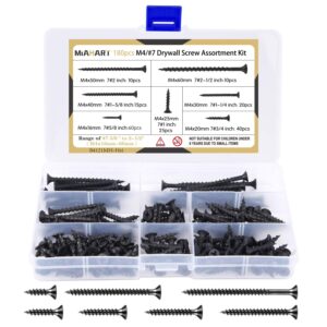 miahart 180 pcs #7 drywall screw assortment coarse thread harp point self tapping screws 7 sizes wood screws for drywall sheetrock wood furniture and cabinet (black)