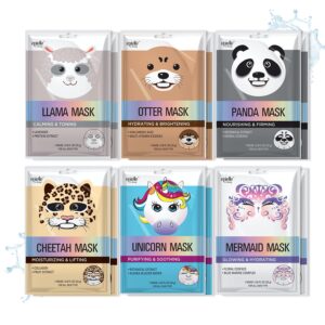 epielle character sheet masks | animal spa mask, 12-pack | for all skin types | ideal spa gifts, birthday party favors, girls' night out, skincare party | korean skincare