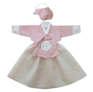 hanbok dress baby girl 100th days birth party celebration korea traditional baby pink beige