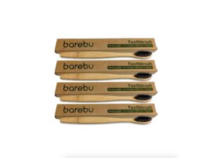 more of me to love bpa-free, organic bamboo toothbrush with no-glue bristles - compostable, biodegradable, vegan (4-pack) (black, soft bristle)