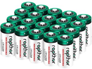 rapthor cr123a 3v lithium batteries 20 pack 1650mah high power cr123 cr17345 for flashlights microphone toy smoke detector alarm system non-rechargeable cr123 photo battery (not for arlo)