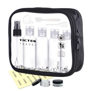 yictek travel bottles containers for toiletries tsa approved with clear quartz size bag, refillable plastic bottles kit for liquids