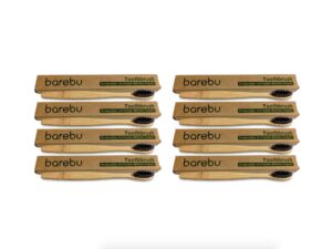 bpa-free, organic bamboo toothbrush with no-glue bristles - compostable, biodegradable, vegan (8-pack) (black, soft bristles)