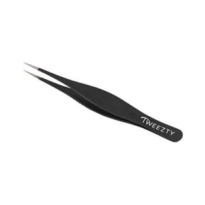 tweezty pointed tweezers - black ingrown hair tweezers - splinter remover needle nose tweezers for eyebrow shaping and fine hair removal - professional grade precision tweezers