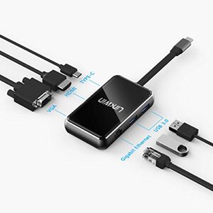 usb c hub, linkwin 6 in 1 tempered glass usb c multiport adapter, usb c to hdmi, vga, 2 usb 3.0 ports, usb c charging, rj45 gigabit ethernet, usb c dock dongle compatible apple macbook pro 13 (black)