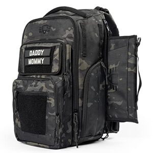 tactical baby gear tbg - mod diaper bag backpack for men w/changing mat - modular panel system (black camo)