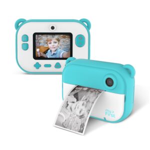 kids instant print camera myfirst camera insta 2 with 12mp photos 1080p video selfie lens christmas birthday gifts for boys ages 3-12, microsd card, neck lanyard portable travel camera (blue)