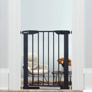 waowao narrow baby gate walk thru pressure/hardware mount auto close black metal child dog pet safety gates 29.13in tall for top of stairs,doorways,kitchen and living room 2 (black-22.83"-25.59")