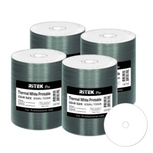 400 pack ritek pro (professional grade) cd-r 52x 700mb white thermal hub printable blank media recordable disc