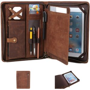 leather case for ipad pro 11" genuine leather multifunctional smart folio with pencil holder zipper pocket for ipad 11 /ipad 10.5/10.2 inch ipad/ipad 9.7